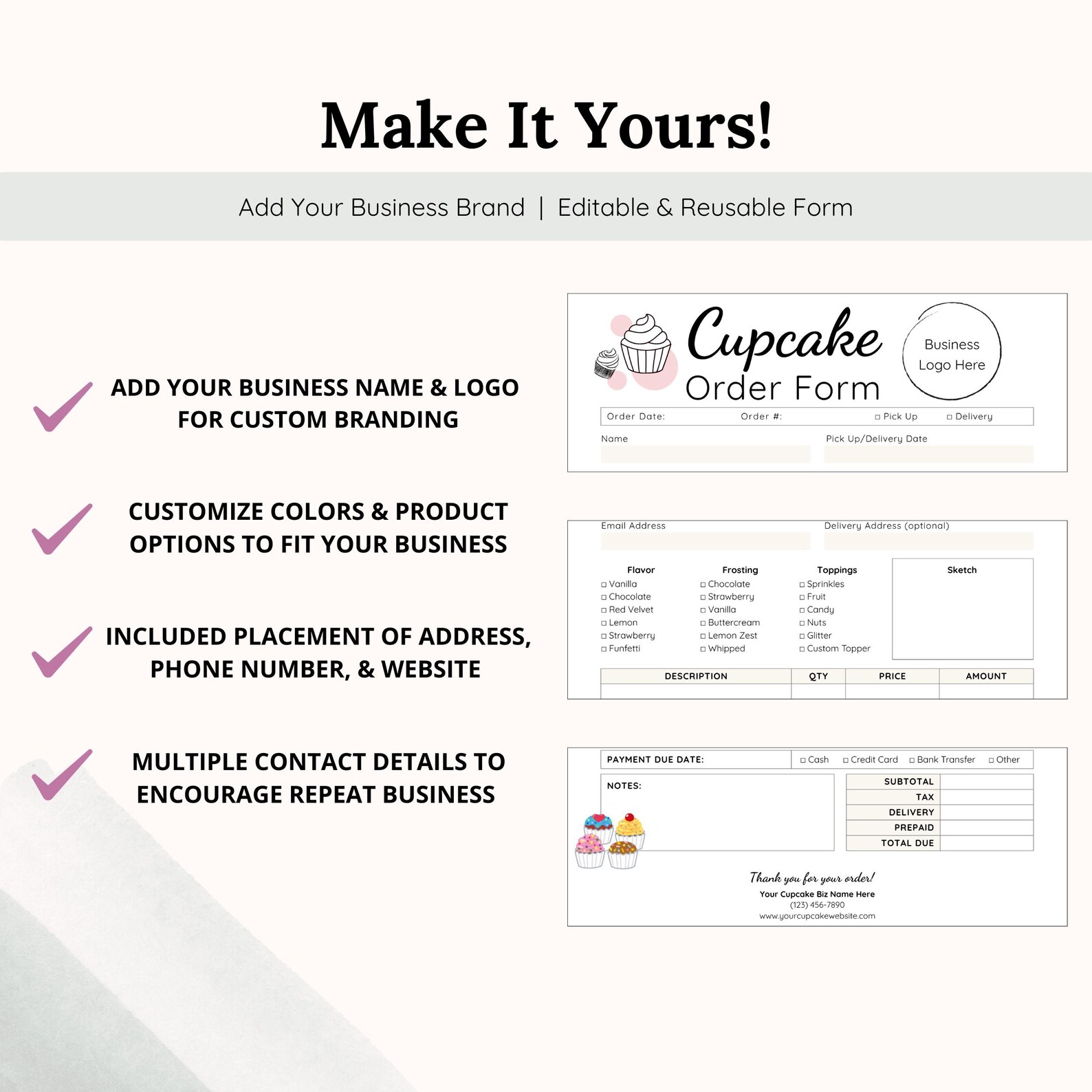 Cupcake Order Form Template | Printable Bakery Order Sheet | Editable ...
