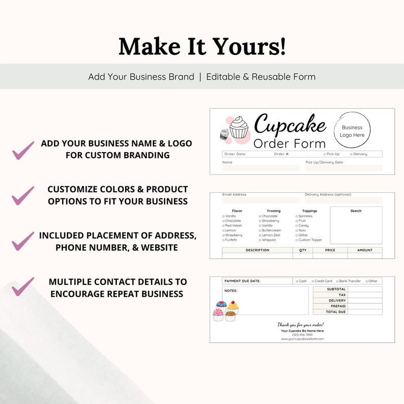 Cupcake Order Form Template | Printable Bakery Order Sheet | Editable ...