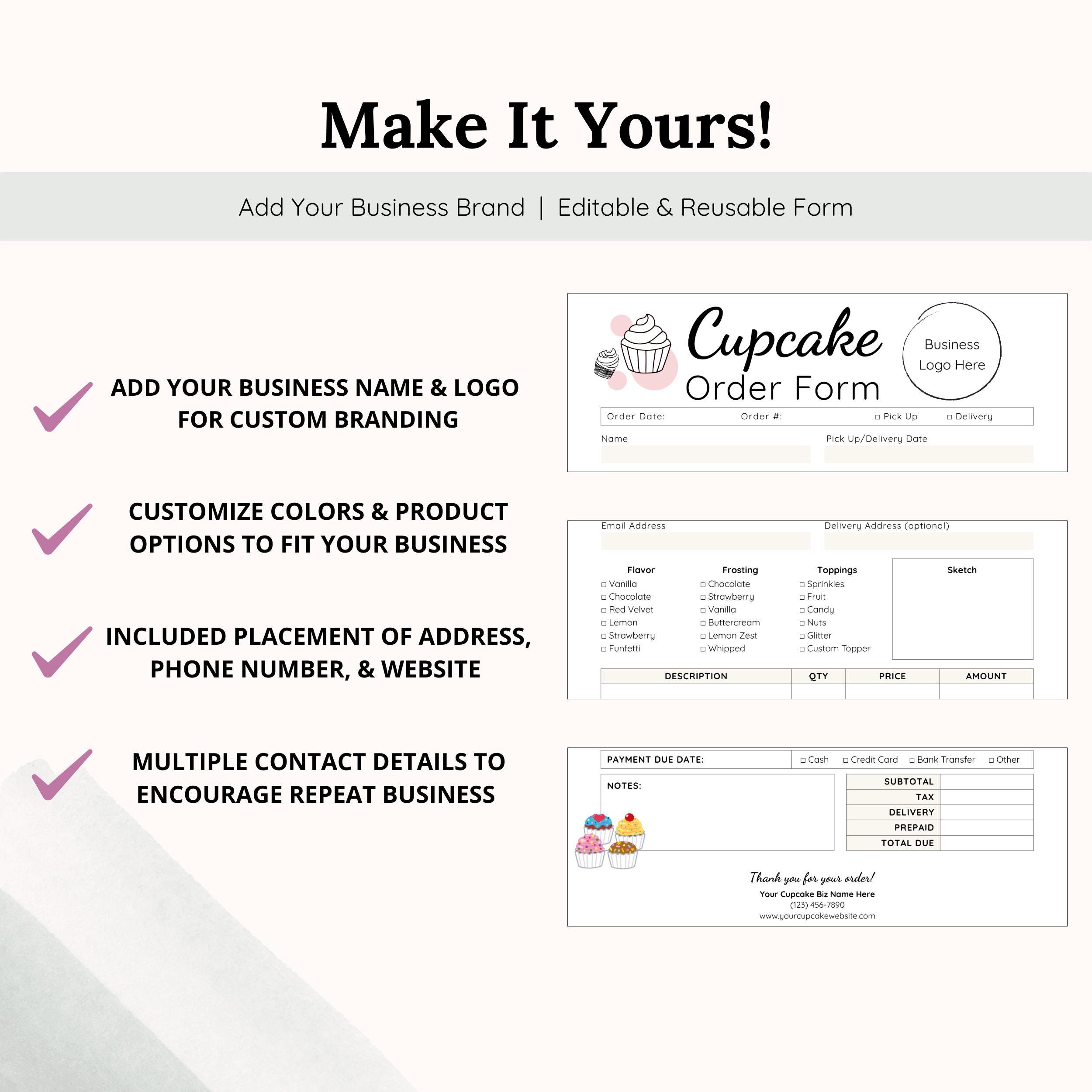 Cake Order Form Template | Printable and Editable Canva Invoice | Cake ...