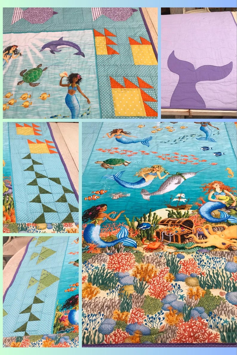 Once Upon a Mermaid Panel and Pieced Quilt - Etsy
