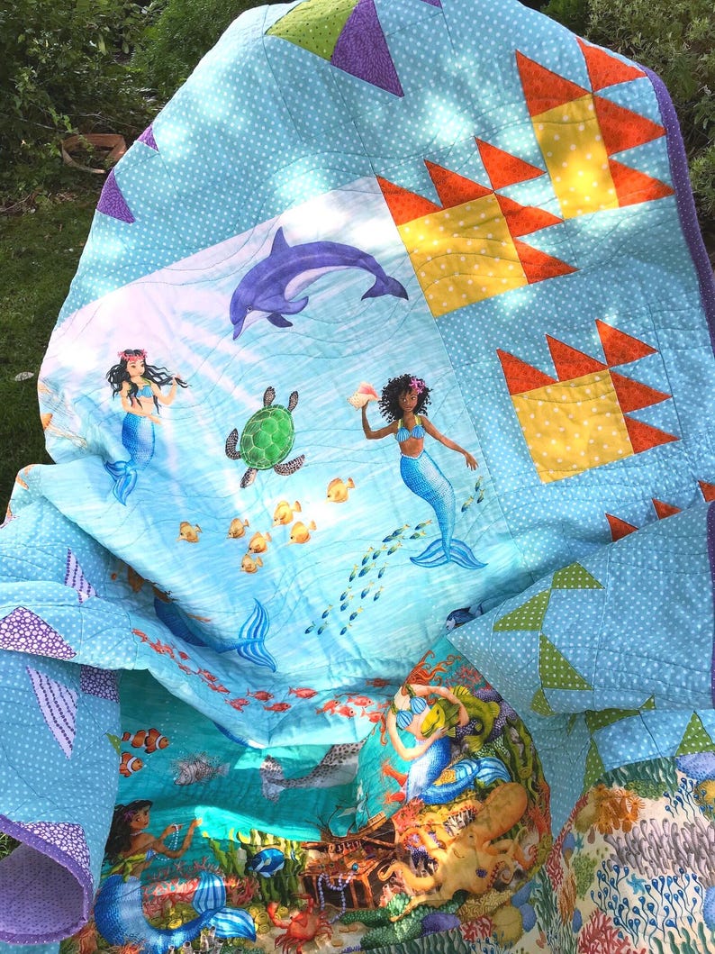 Once Upon a Mermaid Panel and Pieced Quilt - Etsy