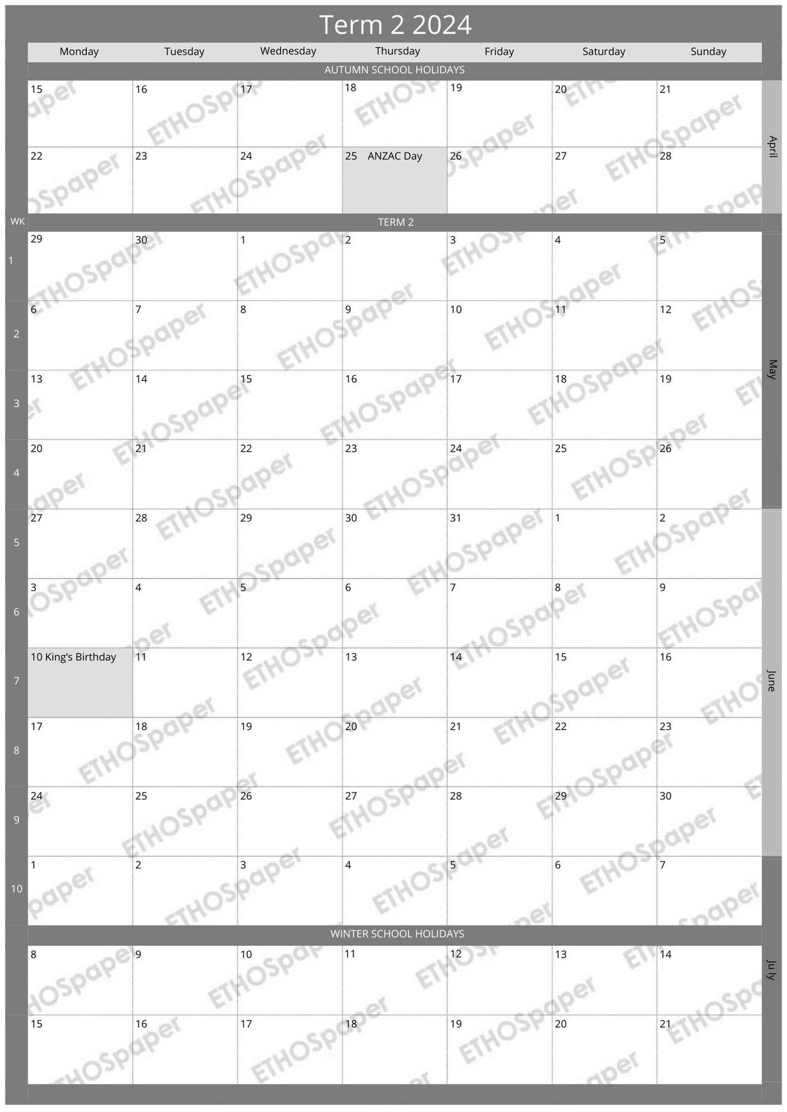 Printable 2024 Term Calendar Term 1 to 4 NSW Public School Holidays ...