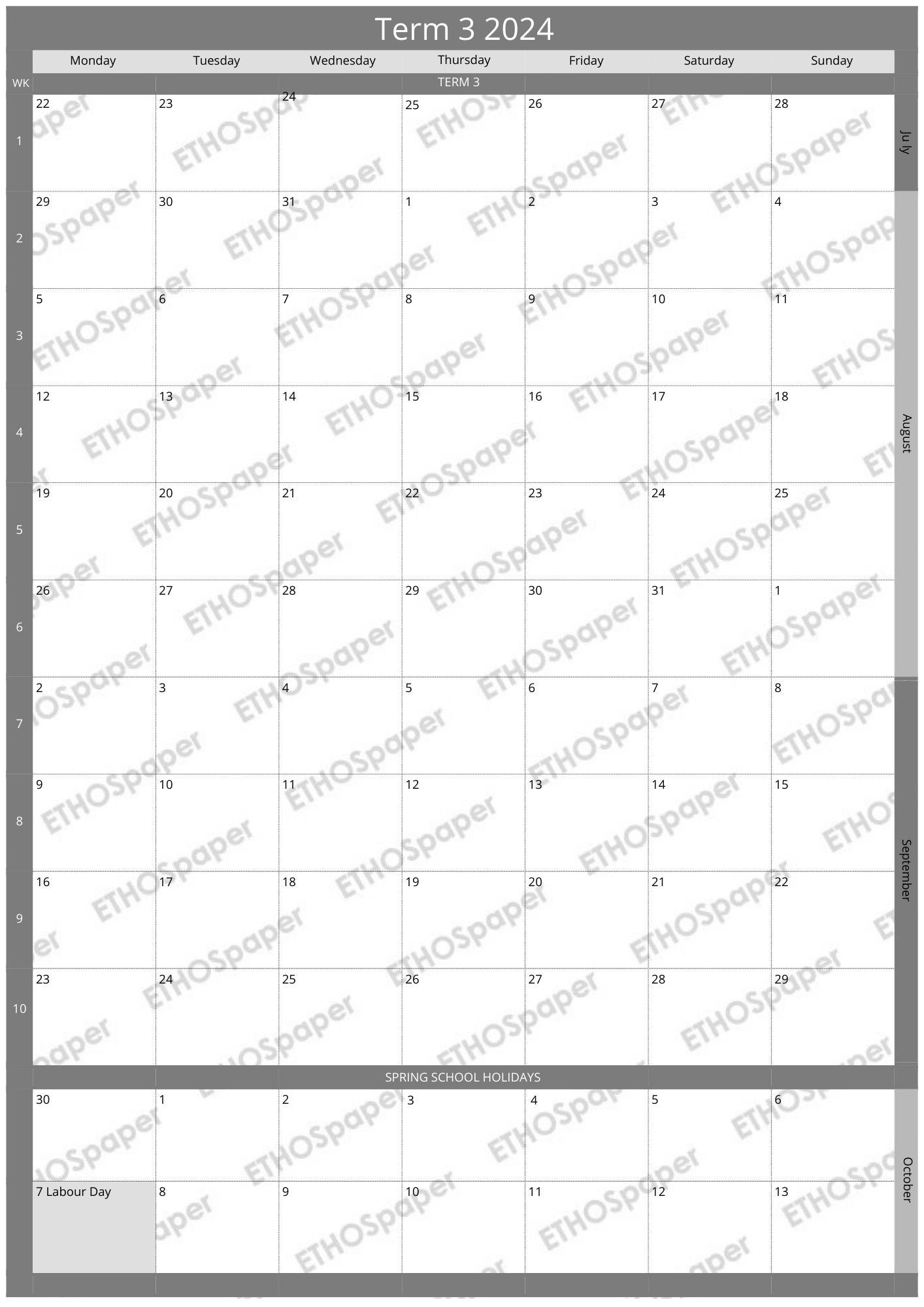 Printable 2024 Term Calendar Term 1 to 4 NSW Public School Holidays ...