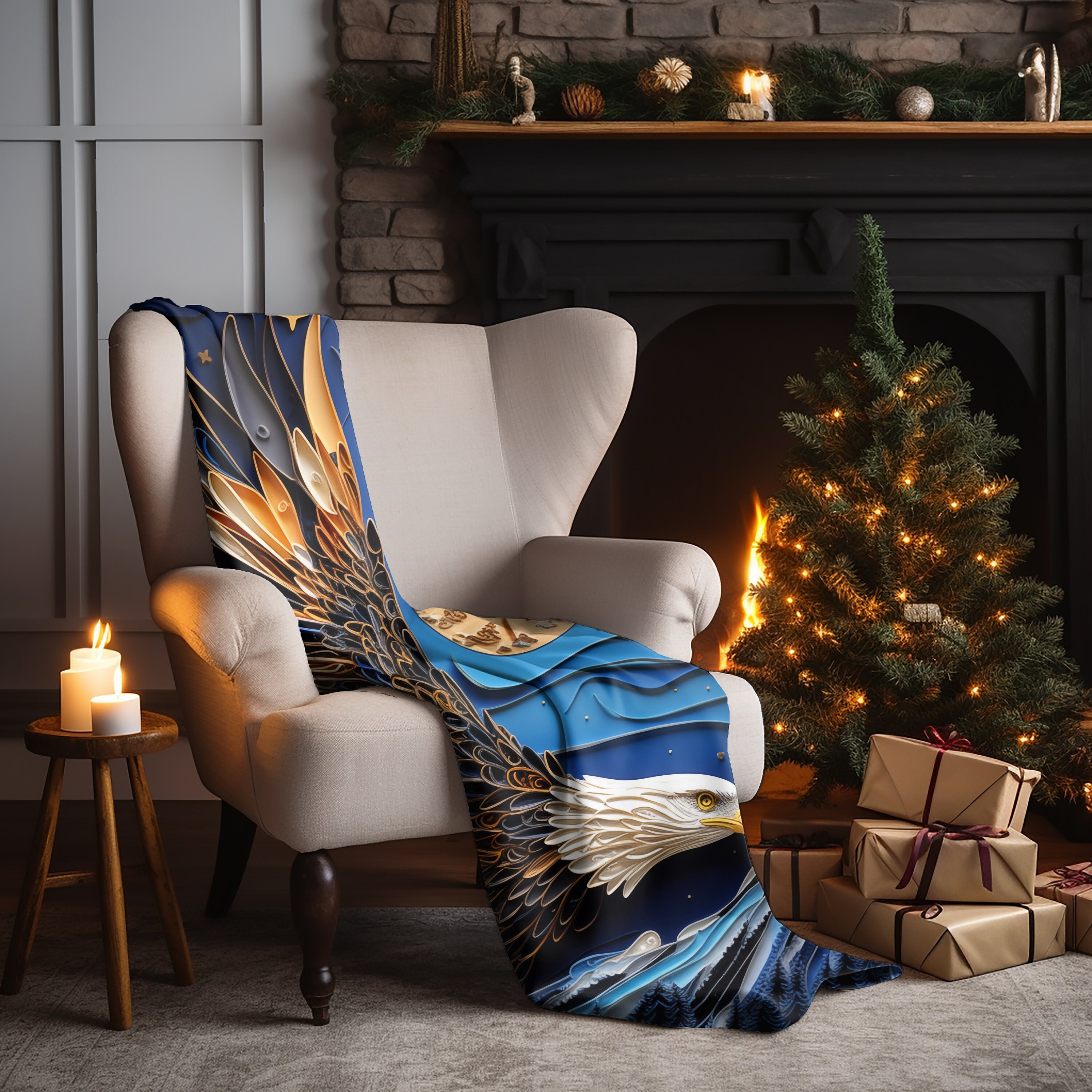 Golden Eagle Blanket Velveteen Eagle Throw Decor Holiday Bed Spread ...