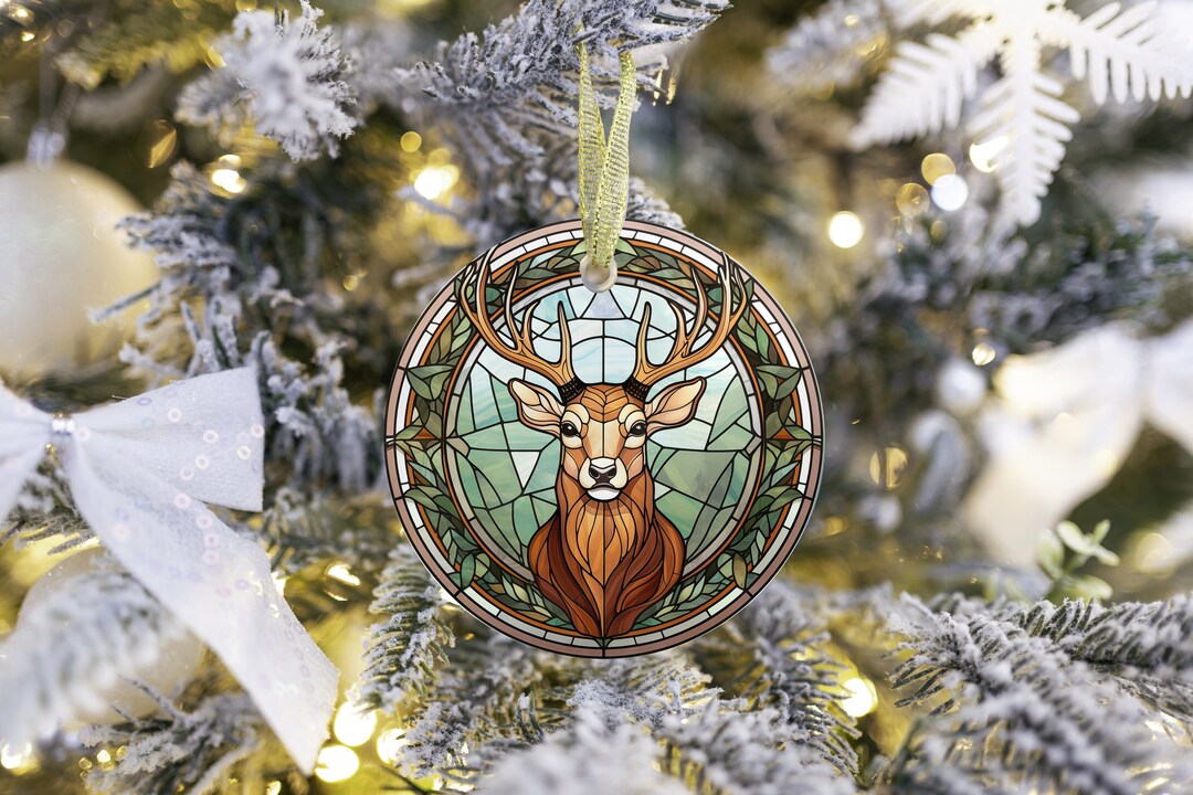 Acrylic Ornaments, Stained Glass Reindeer, Christmas Ornament, Round ...