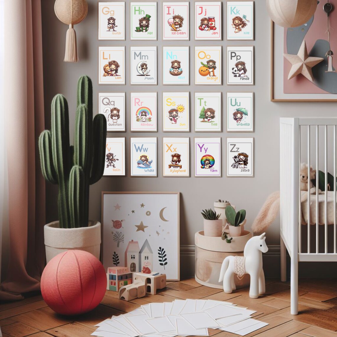 ABC With Jesus, Alphabet Flashcards Poster Printable, Montessori ...