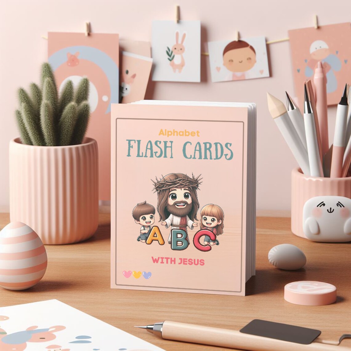 ABC With Jesus, Alphabet Flashcards Poster Printable, Montessori ...