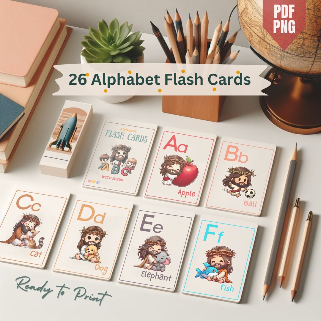 ABC With Jesus, Alphabet Flashcards Poster Printable, Montessori ...