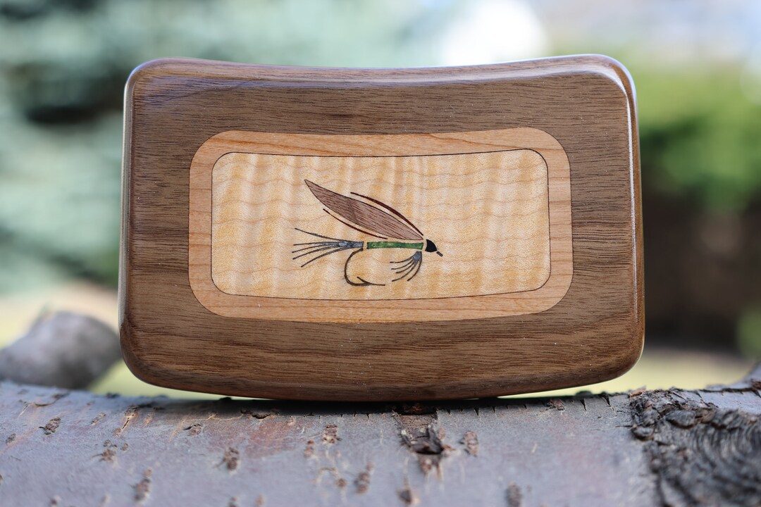 Fly Fishing Box, Wood, Handcrafted, Black Walnut and Flame Maple, Inlay ...