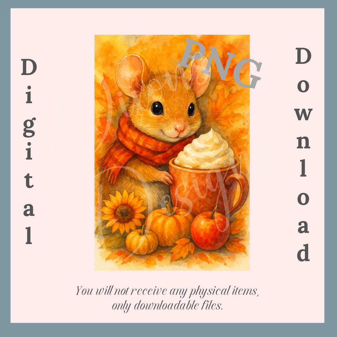 Autumn Mouse Watercolor PNG | Cozy Fall Mouse Clipart | Hot Cocoa ...