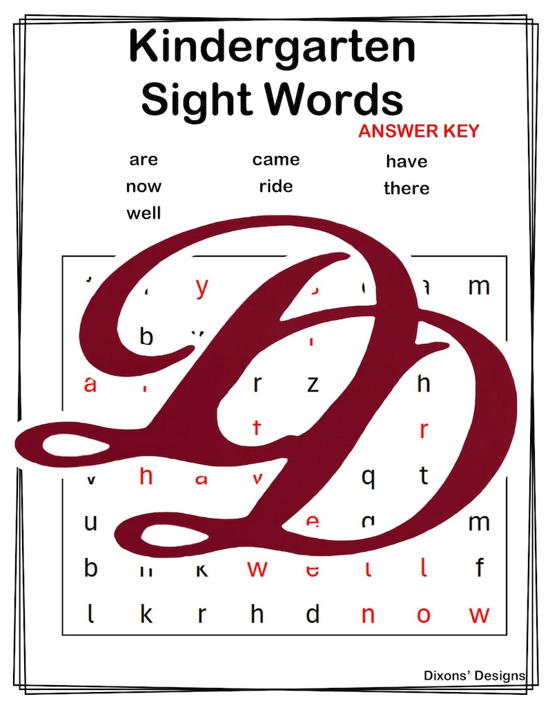 Kindergarten Sight Words Word Search: 52 Dolch Words (digital Download ...