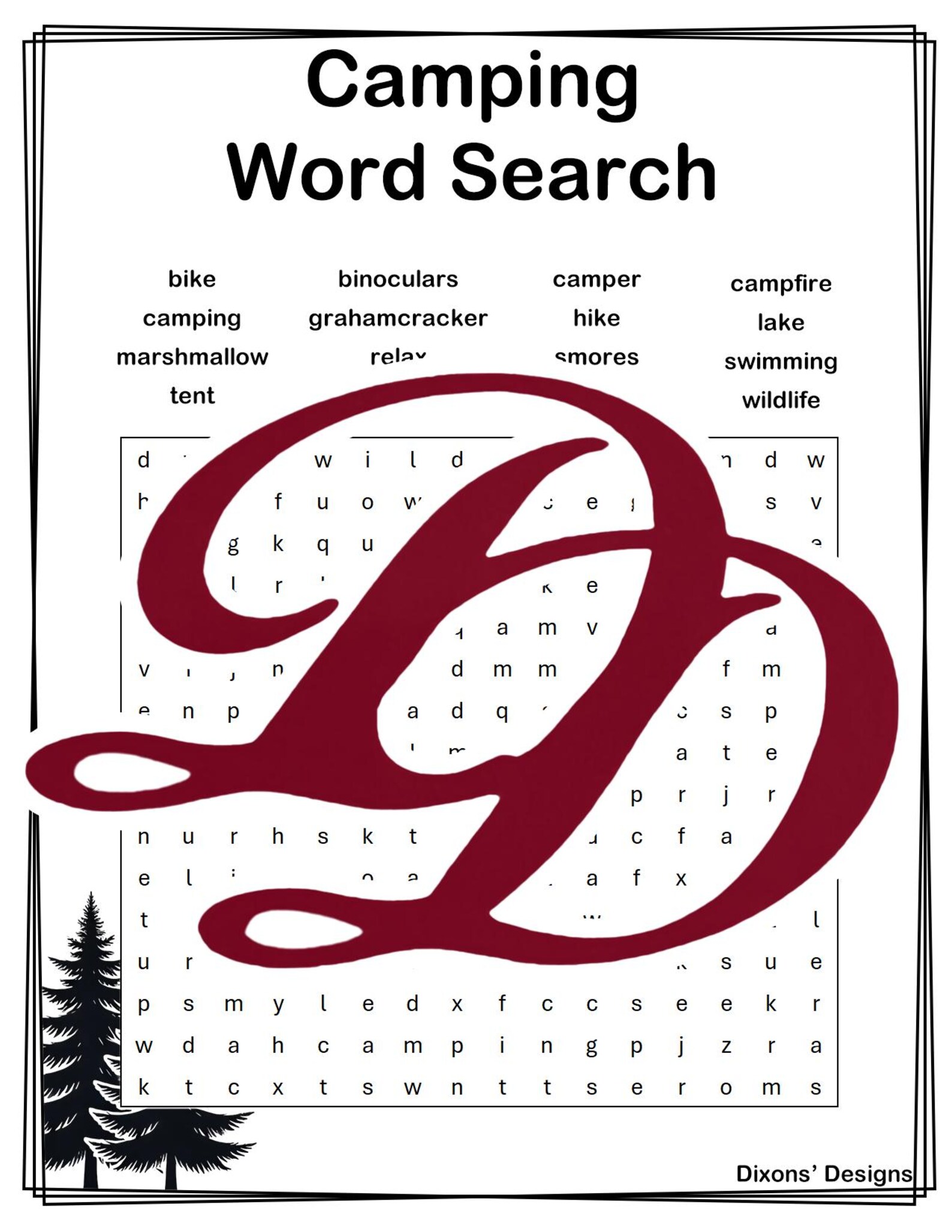 Printable Camping Word Search, Digital Download, PDF, Homeschool ...