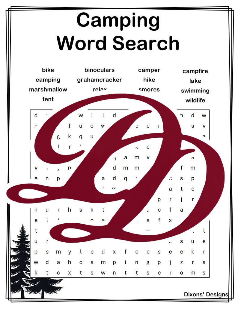 Printable Camping Word Search, Digital Download, PDF, Homeschool ...