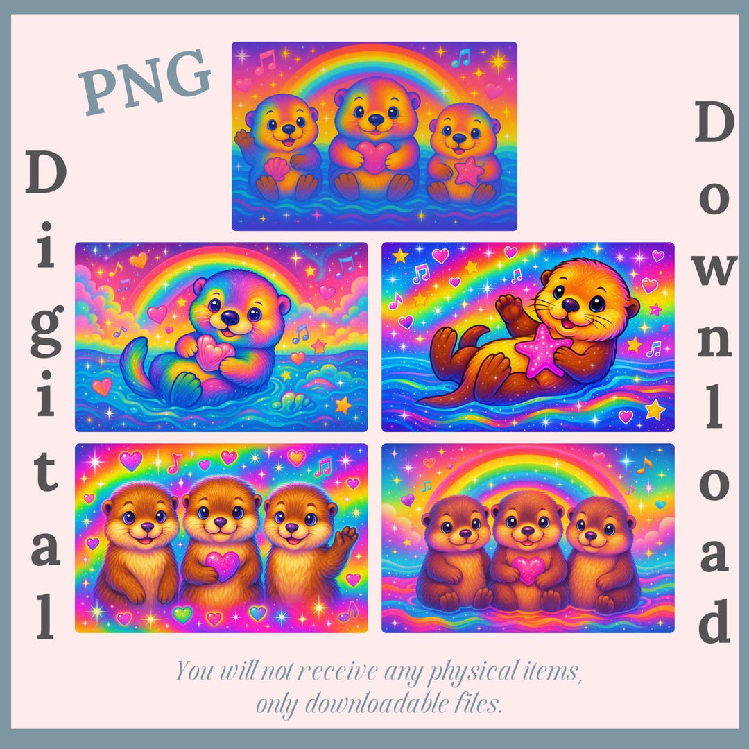Rainbow Otter PNG Bundle | Kawaii Sea Otter | Pastel Animal Digital ...