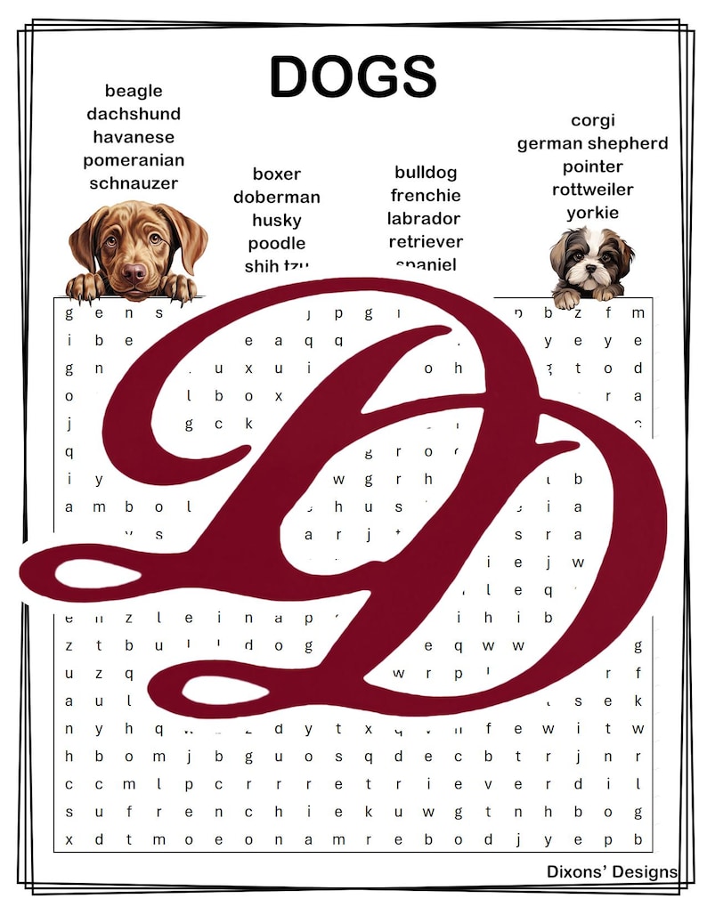 Printable Dog Word Search, Digital Download, PDF, Homeschool, Classroom ...