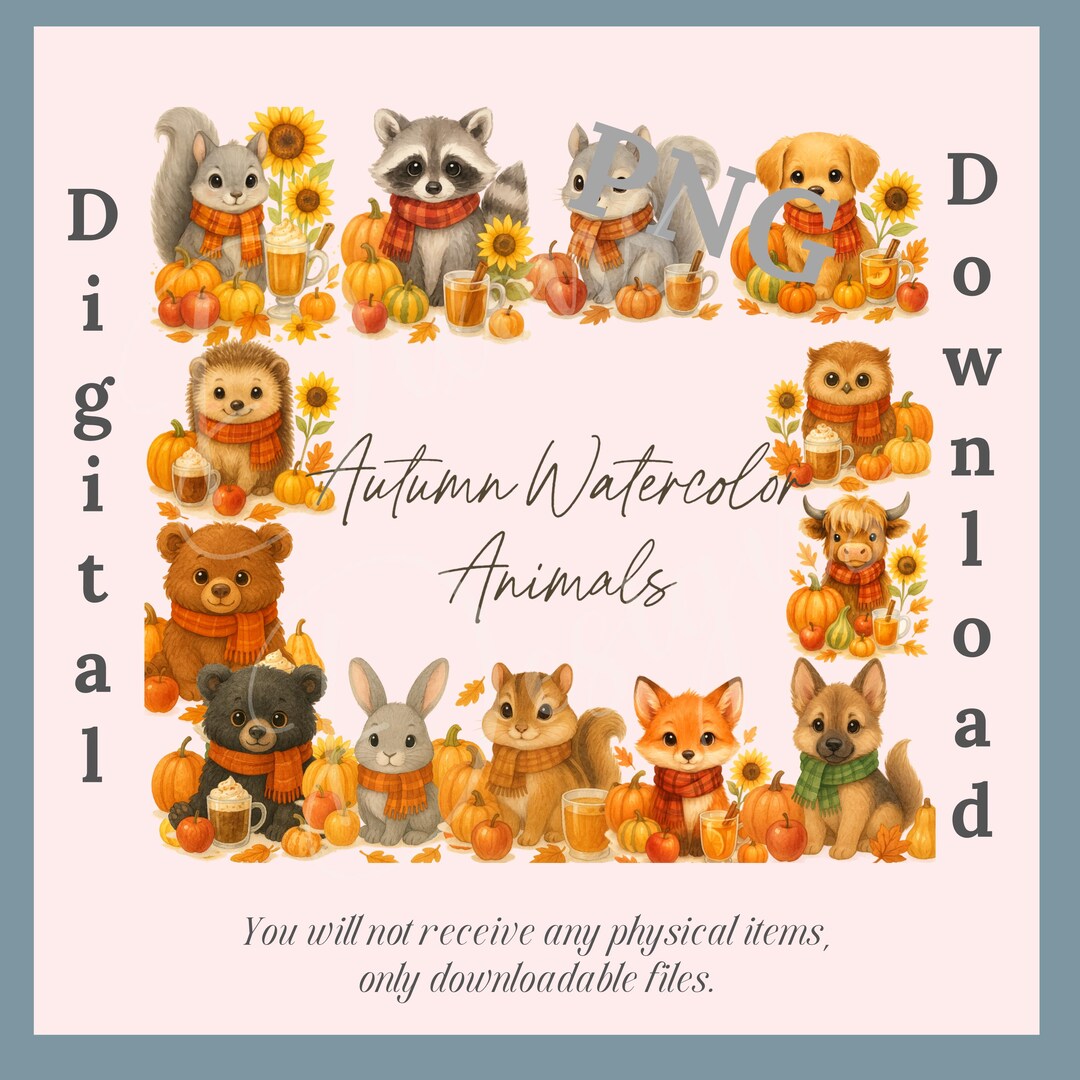 Watercolor Autumn Animal Clipart | Fall Woodland PNG Bundle (digital ...