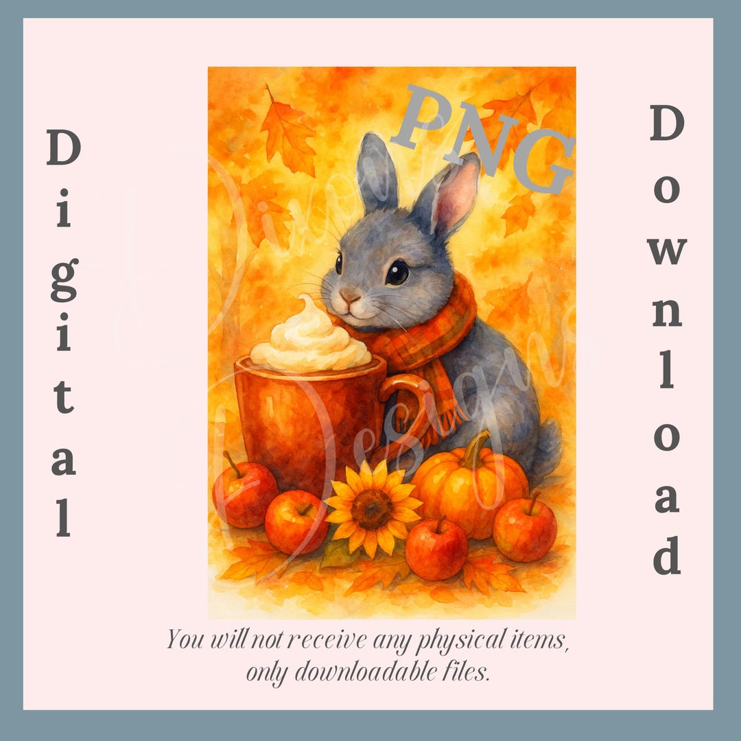 Fall Bunny Watercolor PNG | Cozy Autumn Clipart (digital Download) - Etsy