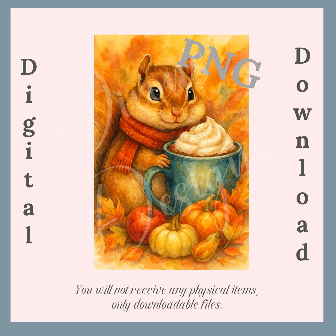 Autumn Chipmunk Watercolor PNG | Hot Cocoa Clipart (digital Download ...