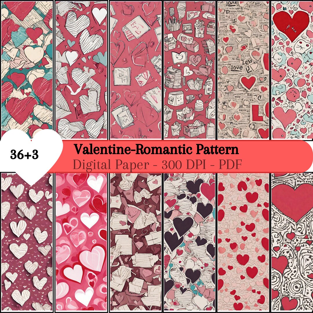 Valentines Gift Digital Paper Collection, Heart Wallpapers, Vintage ...