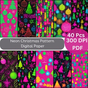 Neon Christmas Pattern Digital Paper, 40pcs Seamless Printable Instant ...