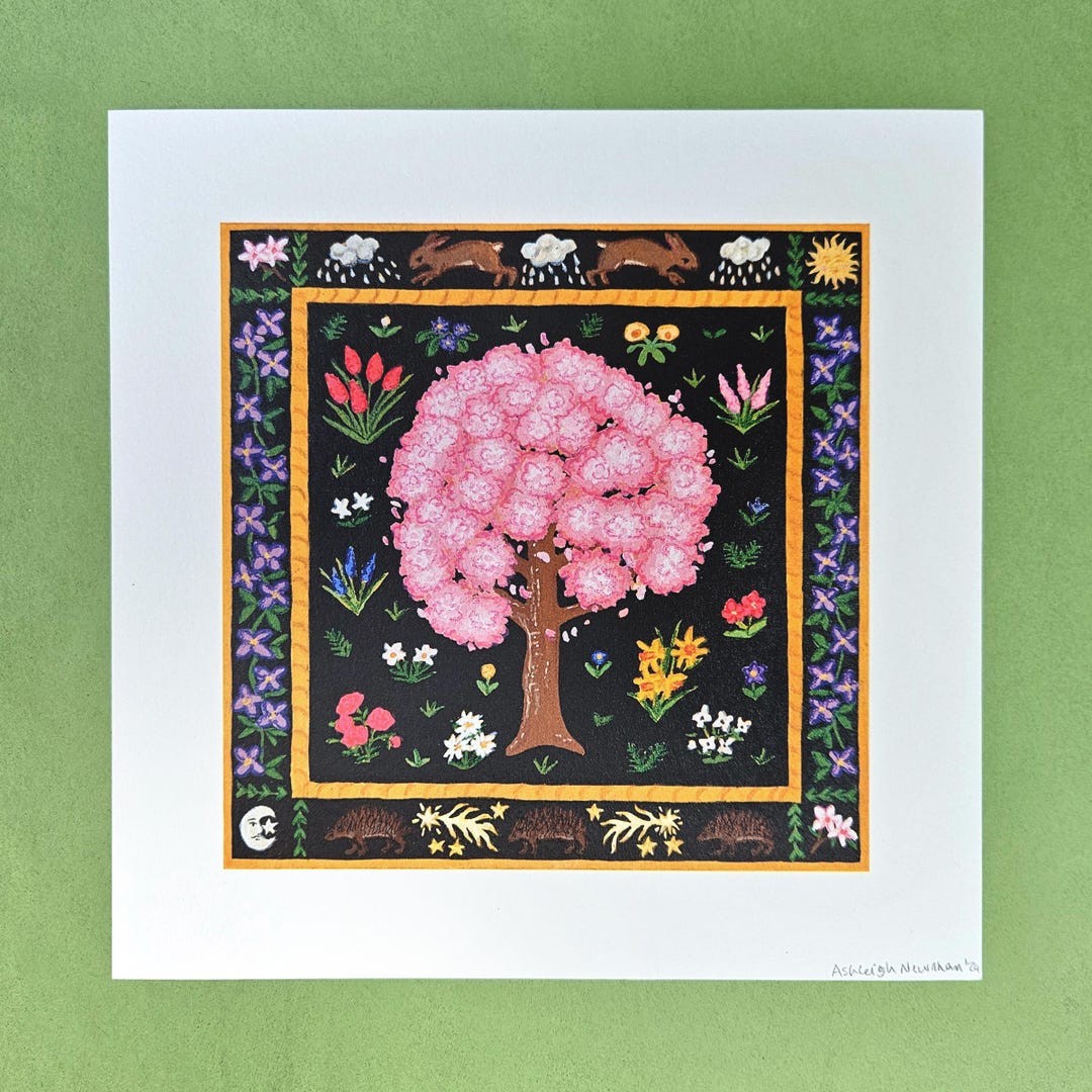 Medieval Tapestry Style Spring Tree Art Print, Botanical Decor ...