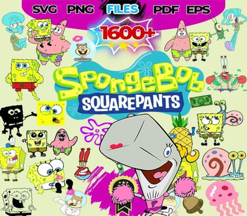 1600 Files Sponge Bob SVG PNG DXF Eps Pdf, Sponge Bob Face, Sponge Bob ...