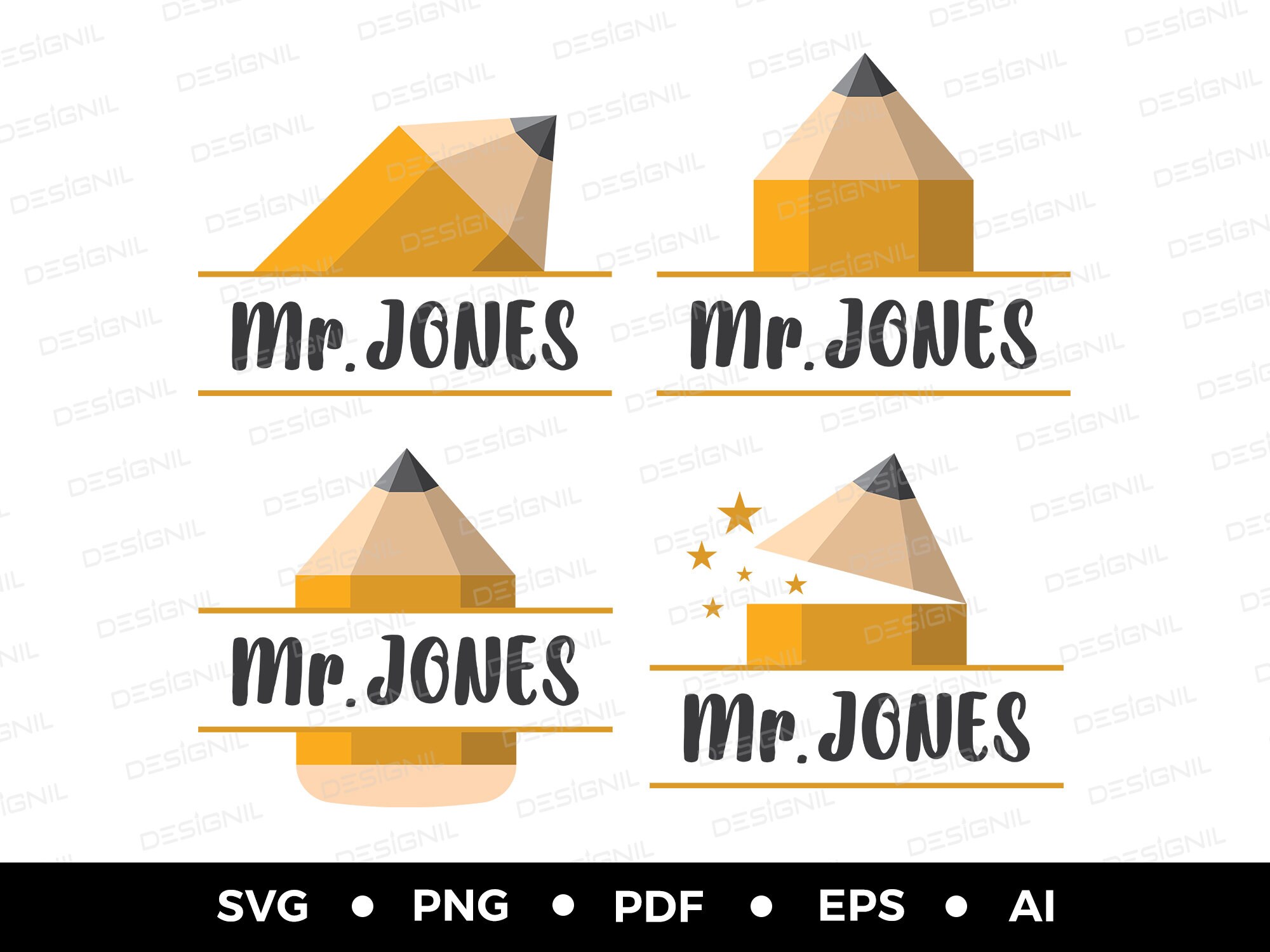 Split Pencils SVG Pencil Name Frame SVG School Pencil Svg Pencil ...