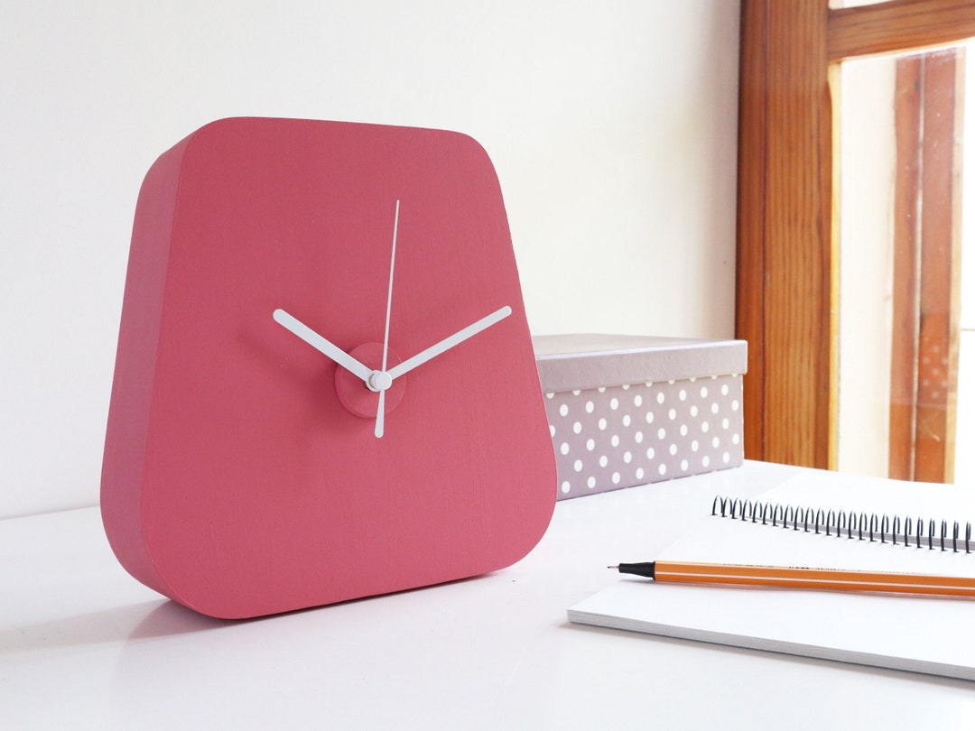 Mid Century Modern Clock, Pink Clock Unique, Minimalist Clock Vintage ...