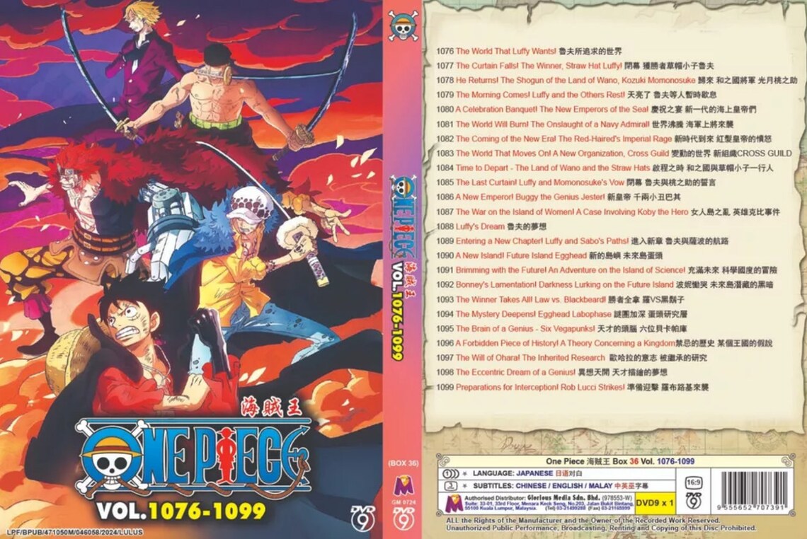 DVD Anime One Piece Box 36 ( Vol.1076 - 1099 ) English Subtitle - Etsy