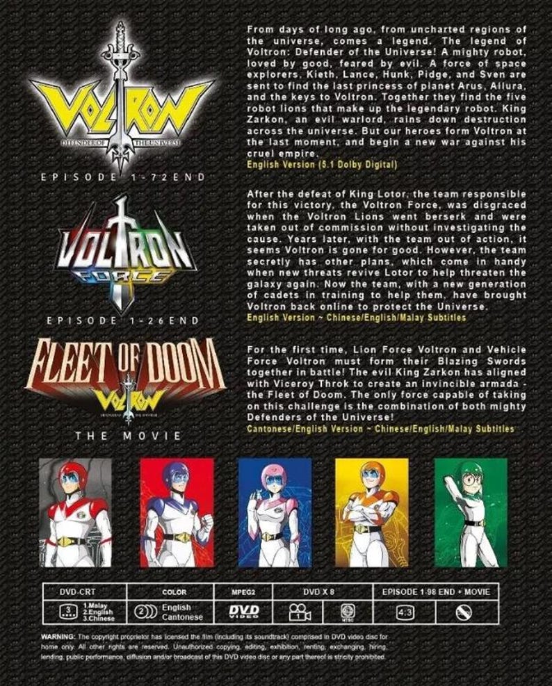 DVD Anime Voltron Complete Collection Vol.1-98 End + Movie English ...