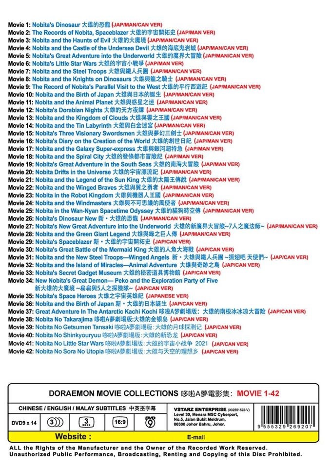 Anime DVD Doraemon Movie Collection 1-42 english Subtitle All Region - Etsy