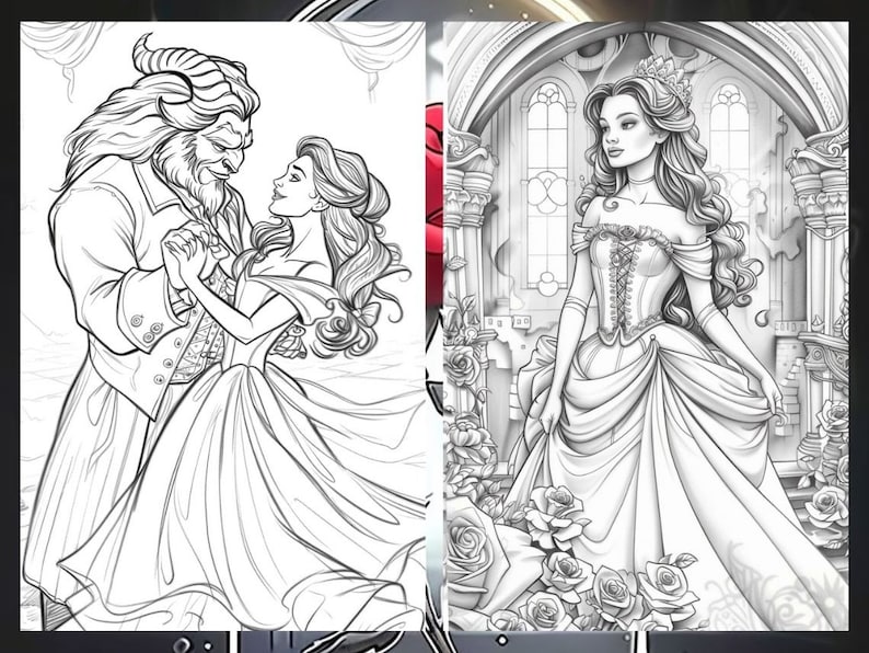 25 Beauty and the Beast Coloring Book, Printable Fairytale Princess ...