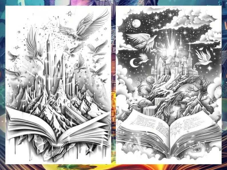 20 Magical Fantasy Coloring Book Pages for Kids Adults, Fairytale Magic ...