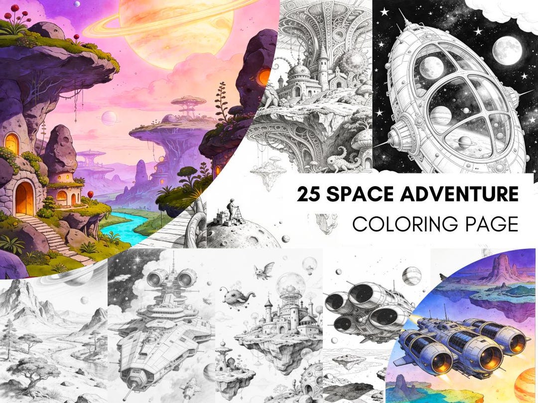 Space Celestial Coloring Book, Space Adventure Coloring Pages Digital ...