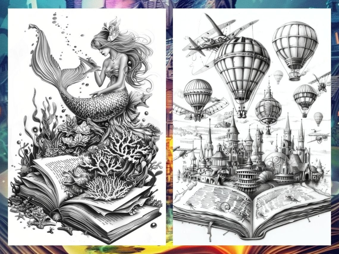 20 Magical Fantasy Coloring Book Pages for Kids Adults, Fairytale Magic ...