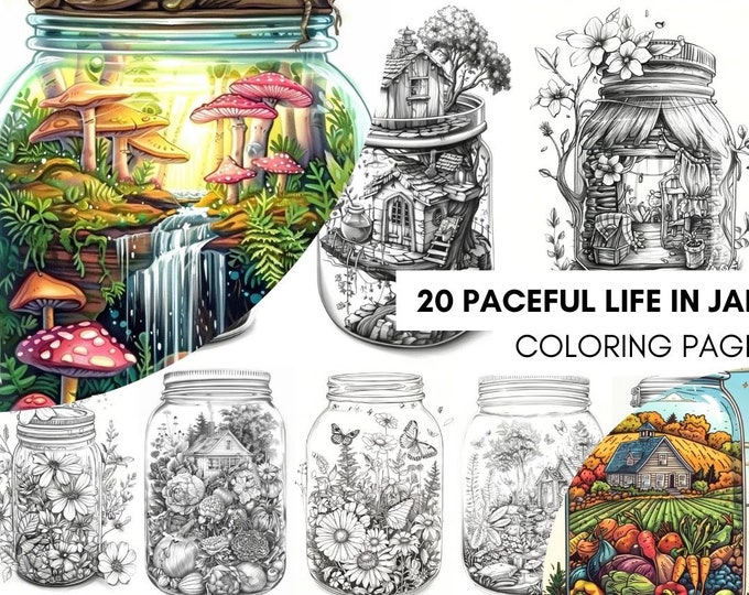 PEACEFUL Jar Adult COLORING PAGES – Fantastical Landscape Coloring Book ...