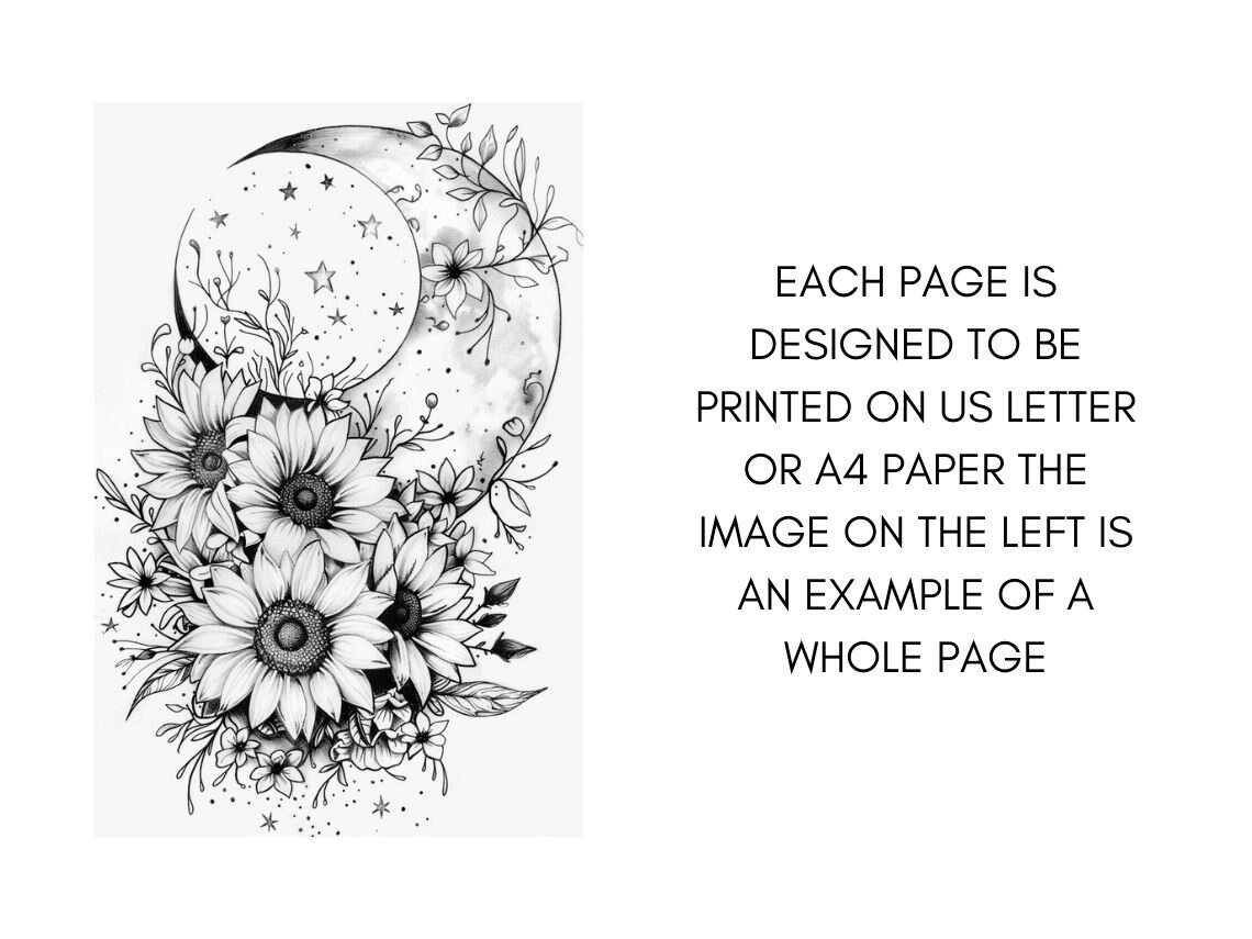 Magic Celestial Space Floral Coloring Book for Adults, Flower Sun Moon ...