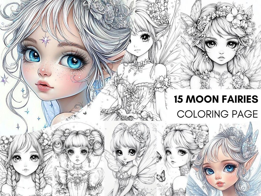 Moon Fairy Coloring Book, FAIRYTALE COLORING PAGES, Cute Coloring Book ...
