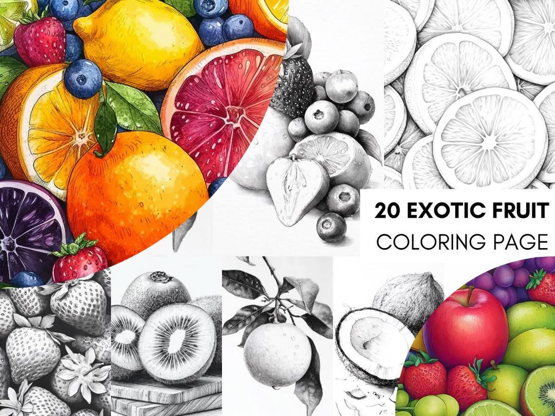 Fruit Coloring Pages for Adults, Exotic Fruit Coloring Sheets, Fruit ...