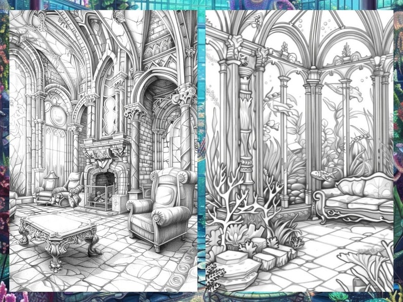 50 Fantasy Interior Coloring Pages - Adult, Teens and Kids Coloring ...