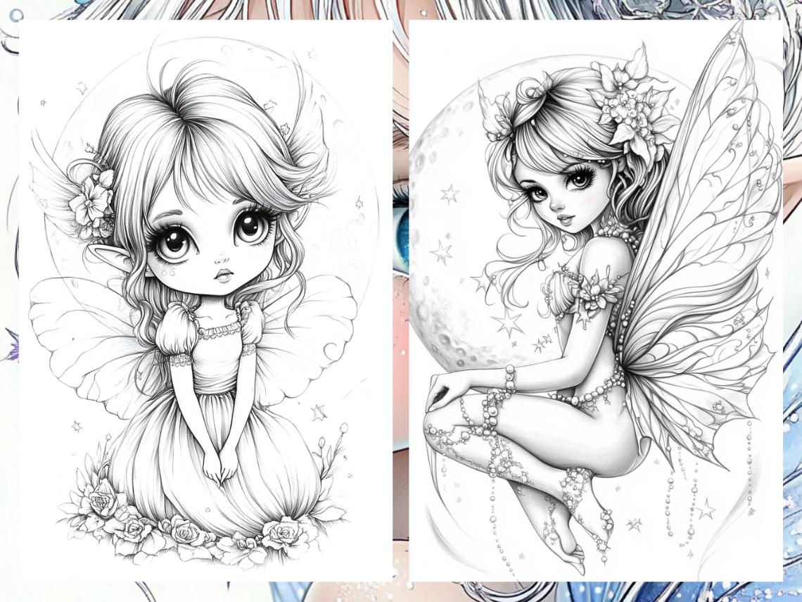 Moon Fairy Coloring Book, FAIRYTALE COLORING PAGES, Cute Coloring Book ...