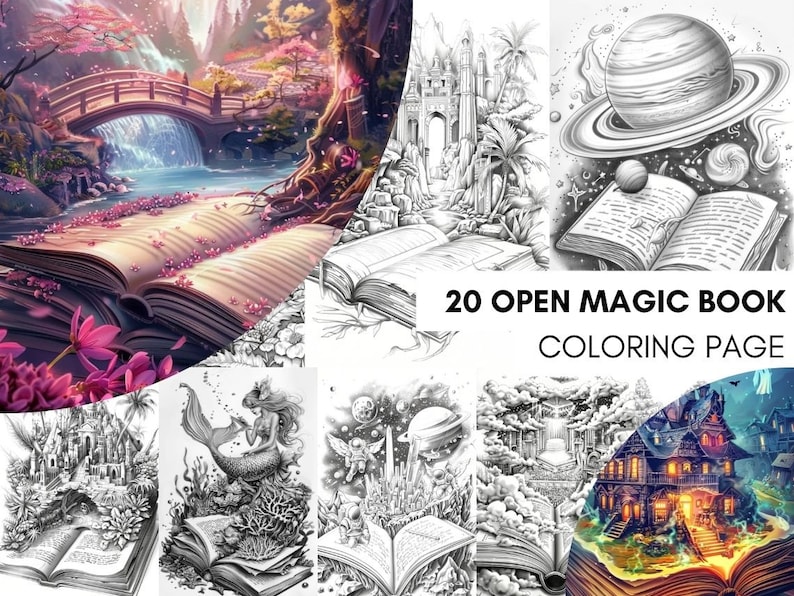 20 Magical Fantasy Coloring Book Pages for Kids Adults, Fairytale Magic ...