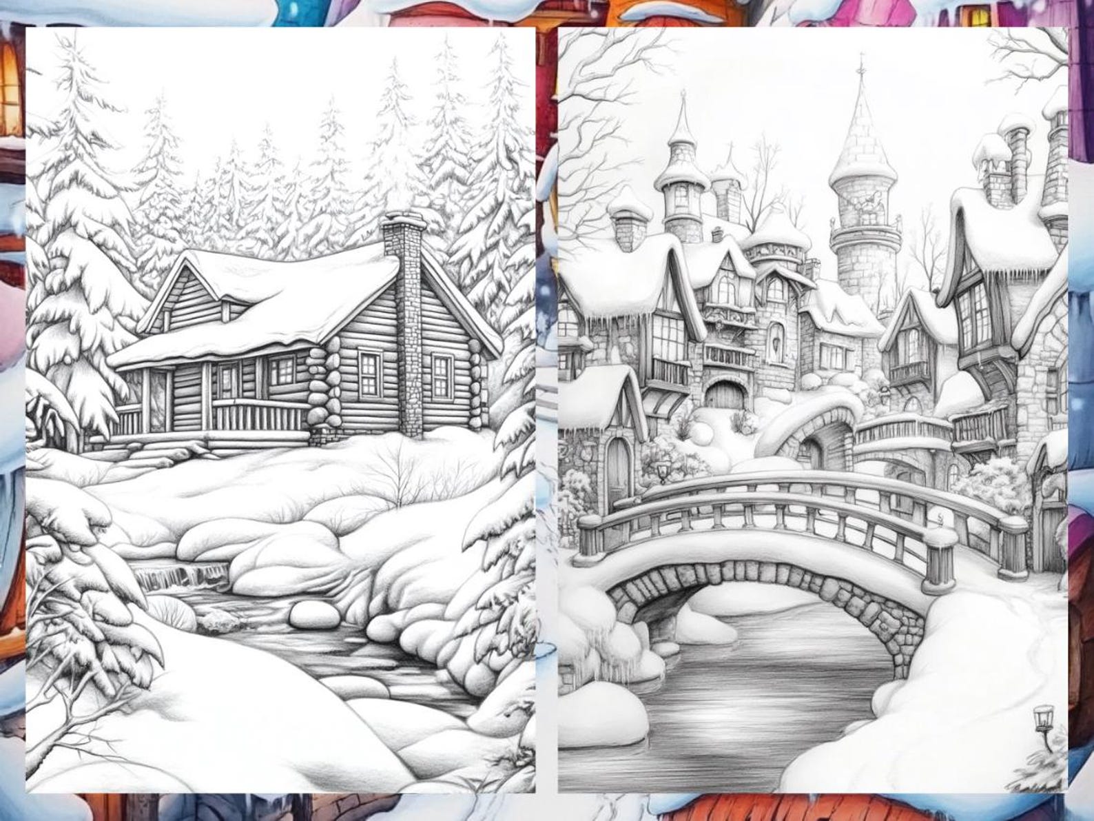 Coloring Book Winter House Landscape, Winter Wonderland Coloring Pages ...