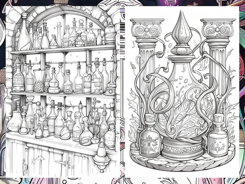 50 Magic Potion Coloring Pages - Adult, Teens and Kids Coloring Book ...