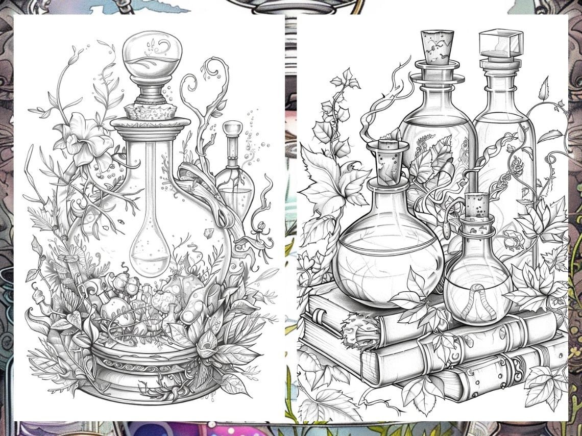 50 Magic Potion Coloring Pages Adult, Teens and Kids Coloring Book ...