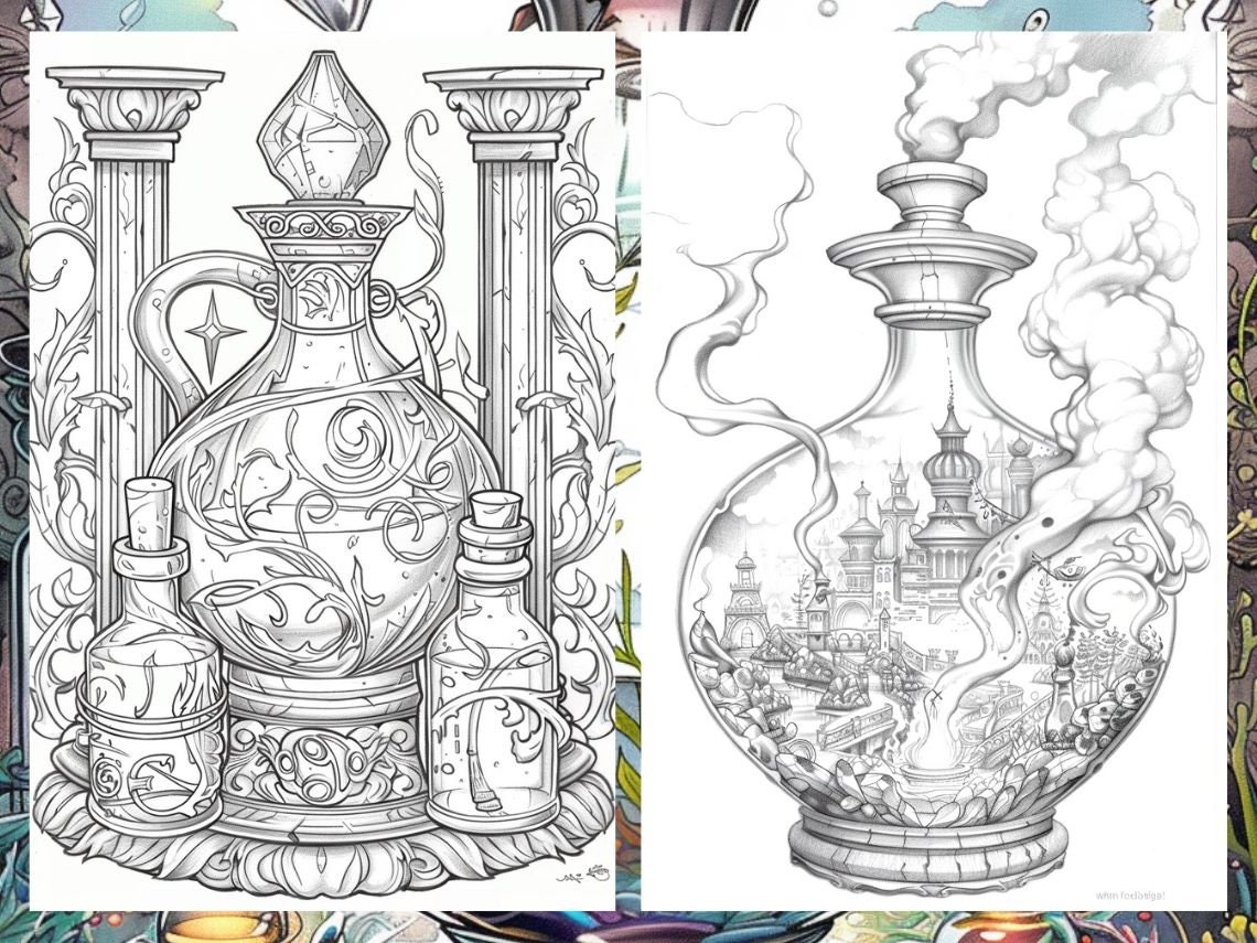 50 Magic Potion Coloring Pages Adult, Teens and Kids Coloring Book ...