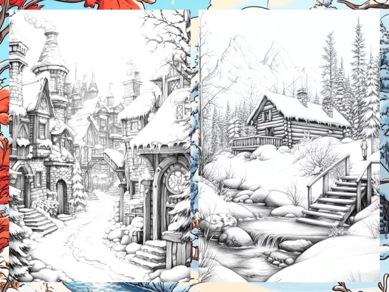 Coloring Book Winter House Landscape, Winter Wonderland Coloring Pages ...
