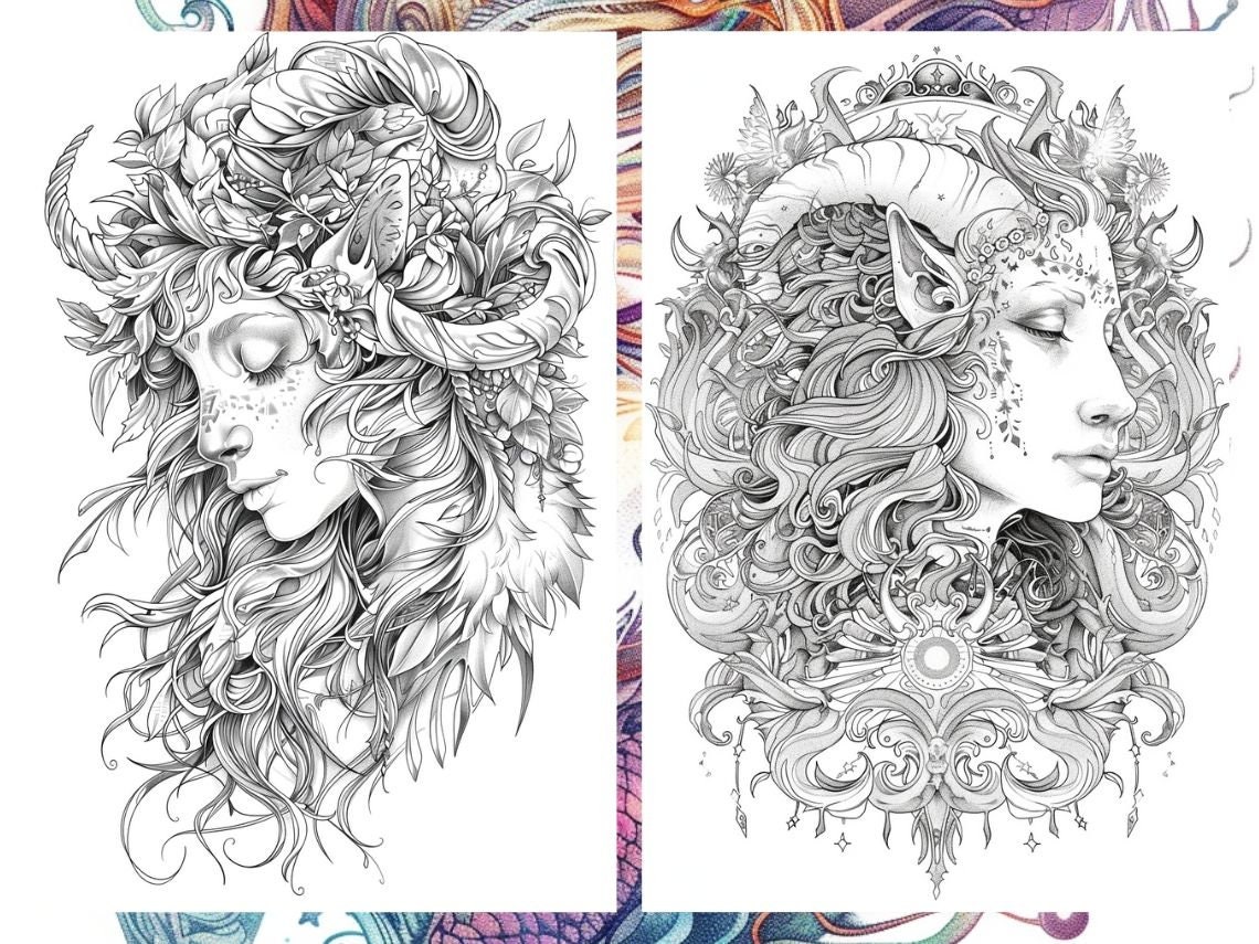 48 Coloring Book Mythical Creatures and Mythological Beings, Fantasy ...