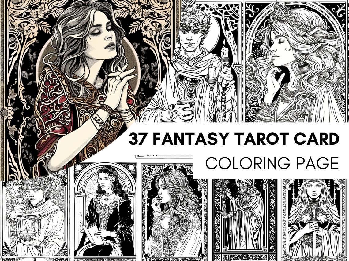 37 Fantasy Tarot Card Fantasy Coloring Book, Printable Fortune Teller ...