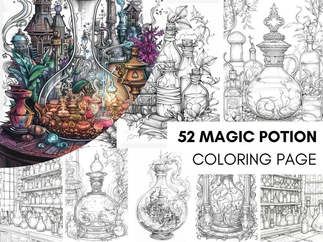 50 Magic Potion Coloring Pages Adult, Teens and Kids Coloring Book ...